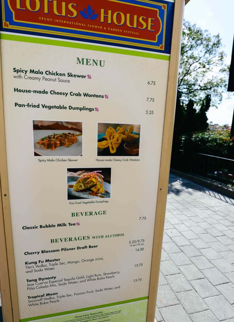 Epcot Flower and Garden Outdoor Kitchen Menus with Prices 2023