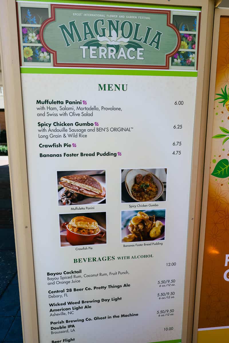 Epcot Flower and Garden Outdoor Kitchen Menus with Prices 2023