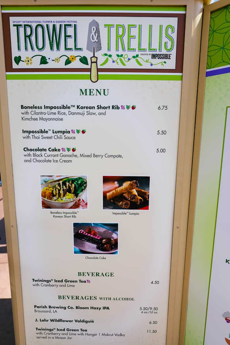 Epcot Flower and Garden Outdoor Kitchen Menus with Prices 2023