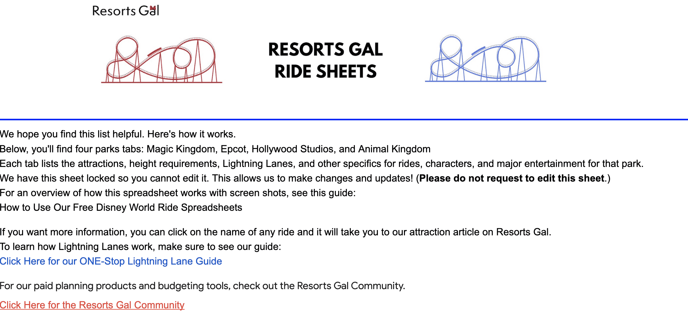 A Free Ride Spreadsheet for Epcot to Help You Plan (By Resorts Gal)