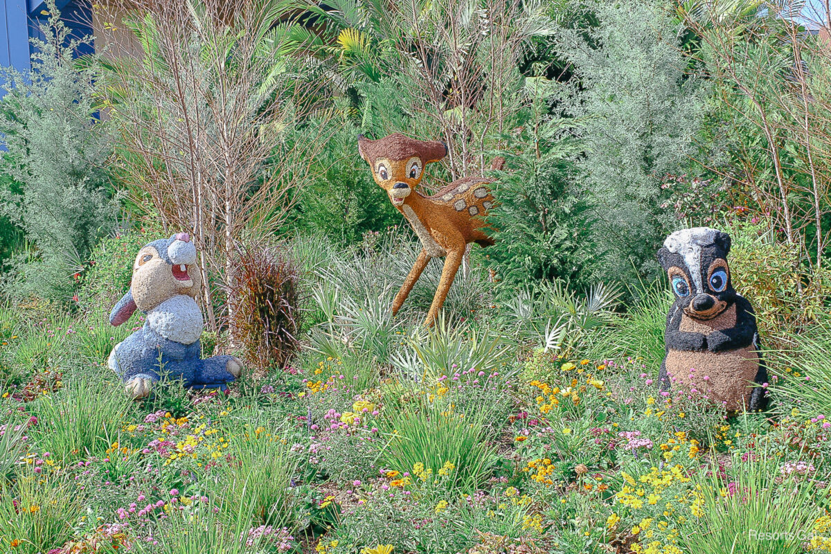 Through the Years: Bambi, Flower, and Thumper Character Topiaries at Epcot