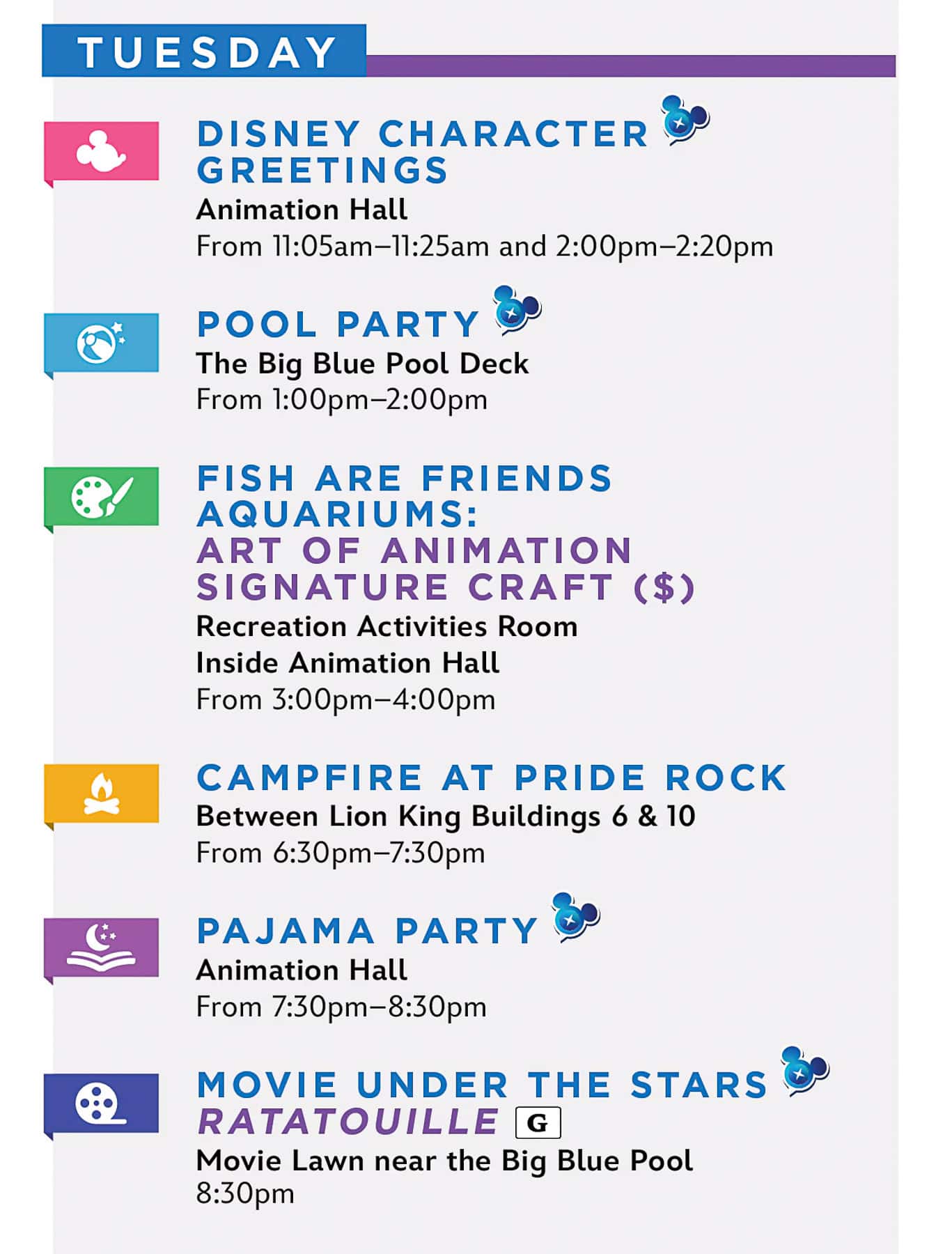 Disney’s Art of Animation Resort Activity Schedule for Cool Kid Summer 2026