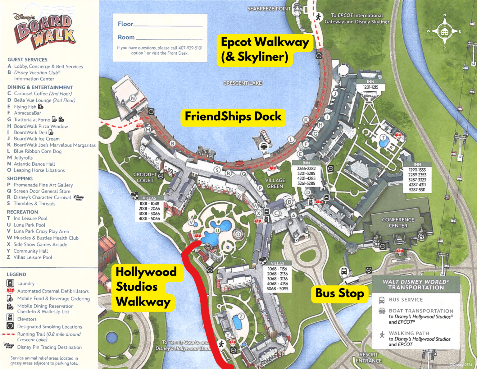 Disney's Boardwalk Inn Transportation Map (With Destinations)