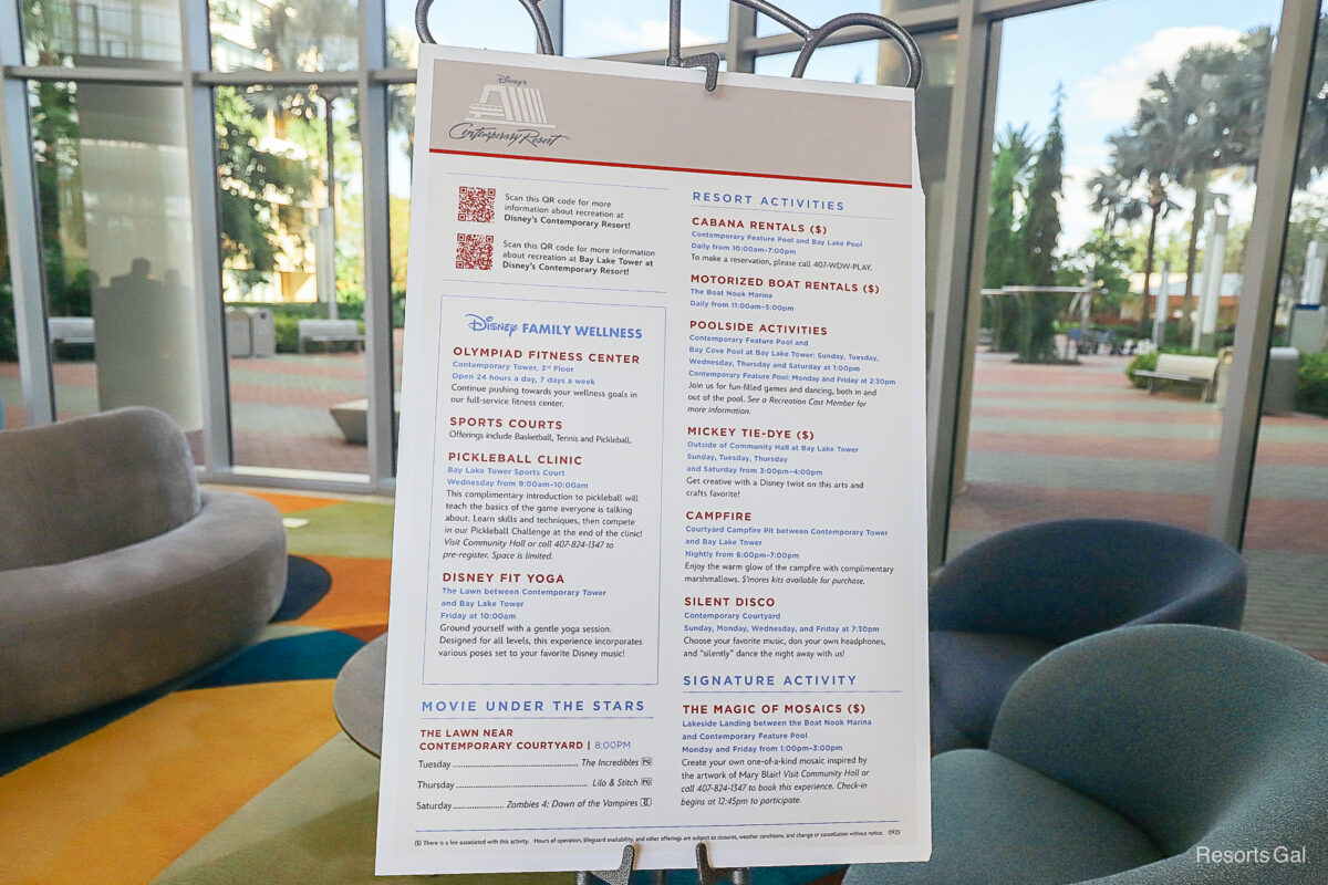 Disney Resort Hotel Activity Calendars