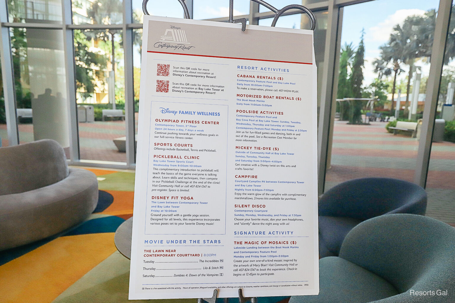 Disney Resort Hotel Activity Calendars