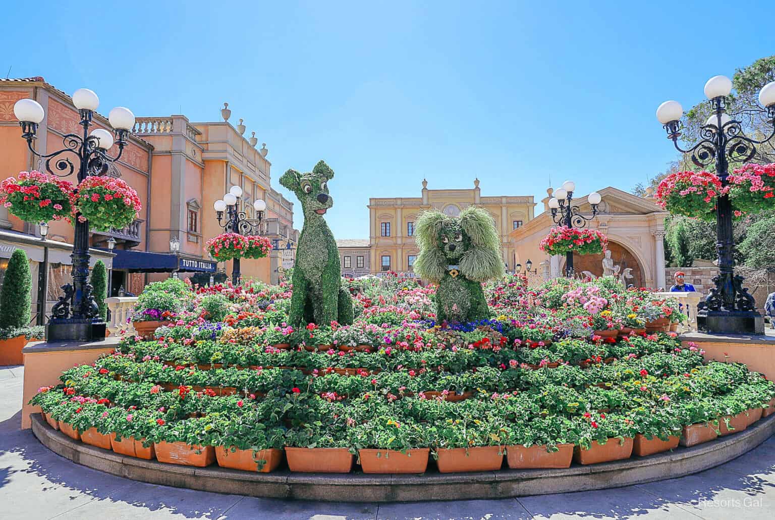 Through the Years: Lady and the Tramp Character Topiaries at Epcot's ...