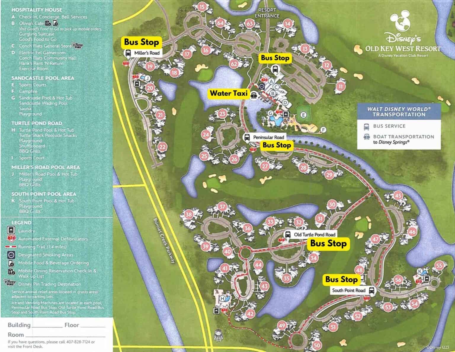 Disney's Old Key West Transportation Map (With Destinations)