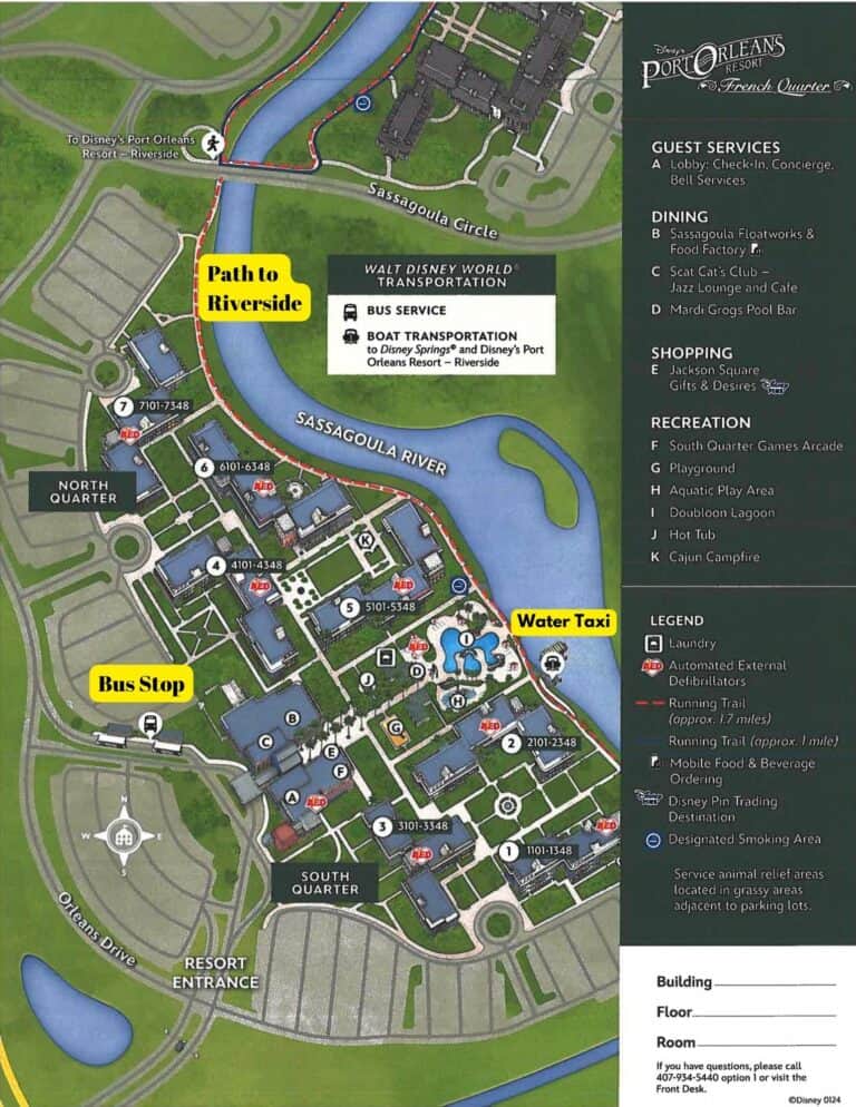 Disney's Port Orleans French Quarter Transportation Map (With Destinations)