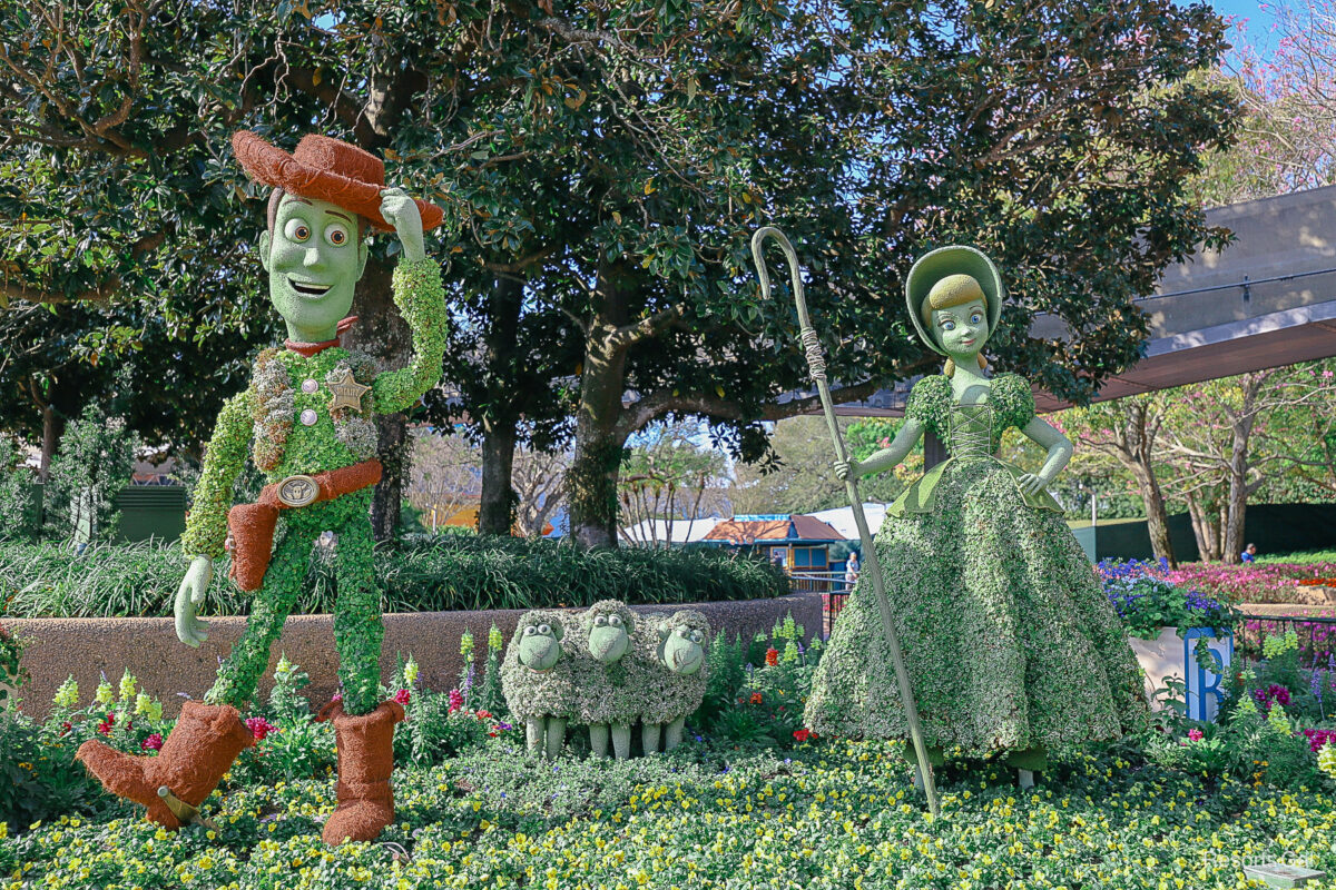 Through the Years: Woody, Bo Peep, and Sheep Topiaries at Epcot's ...